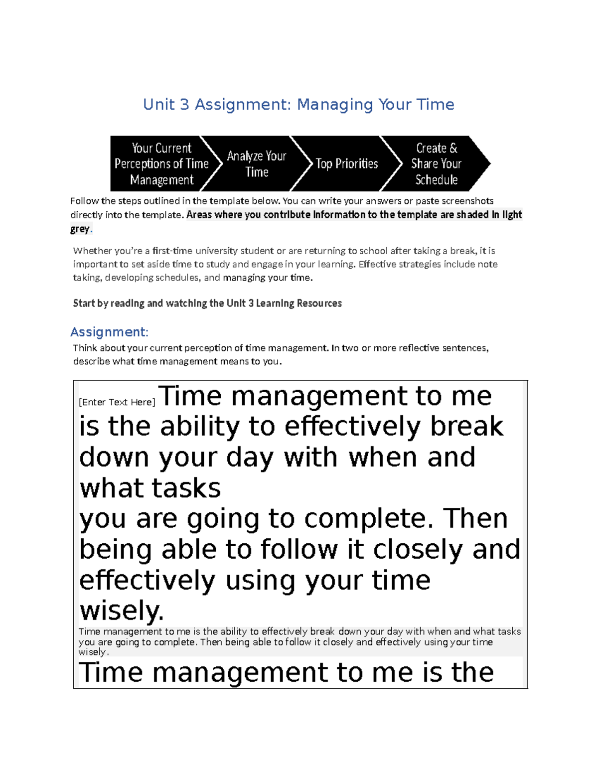 Unit 3 Assignment Template - Unit 3 Assignment: Managing Your Time ...