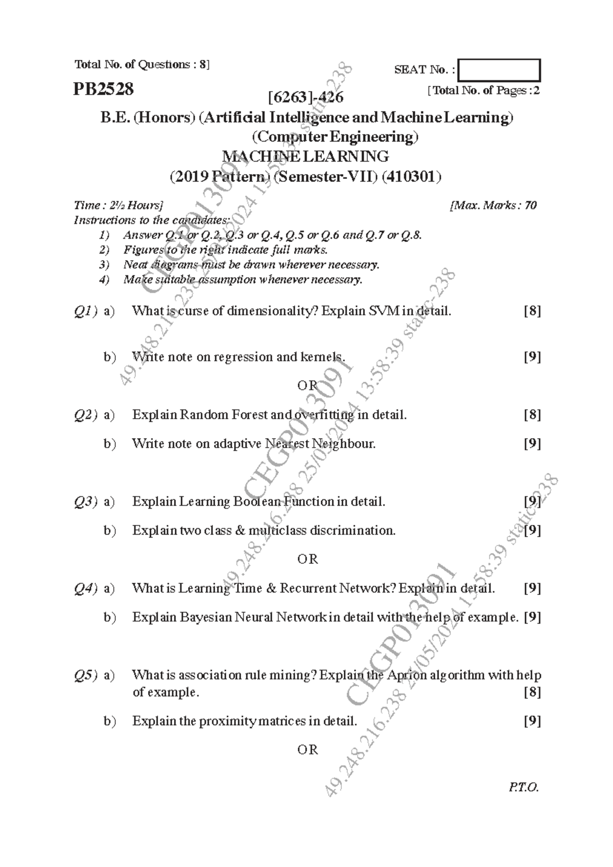 MACHINE LEARNING (410301) May Jun 2024 Previous Exam Paper - Studocu