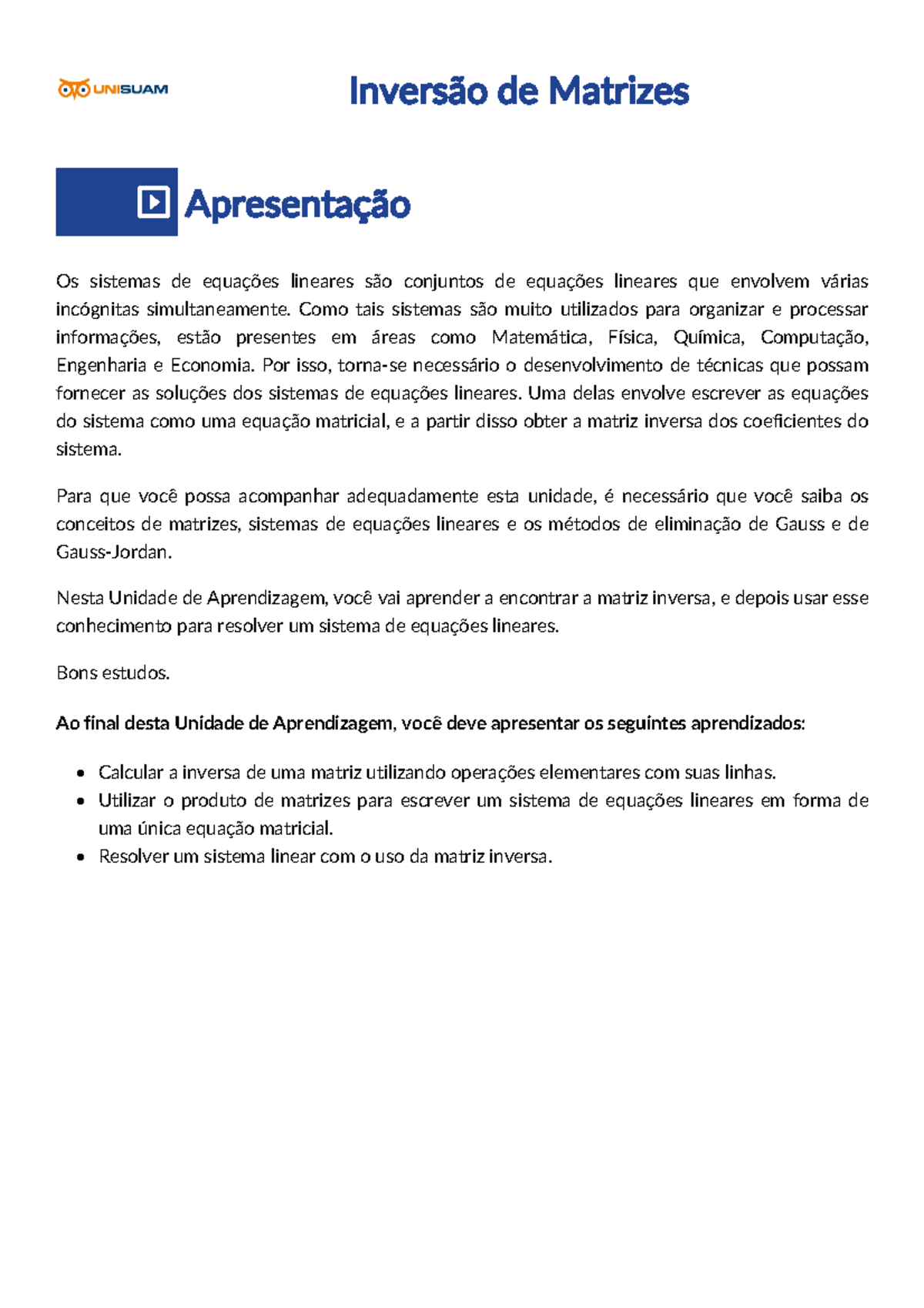(AL) 03 Aprendizado sobre Inversão de Matrizes e Sistemas Lineares ...
