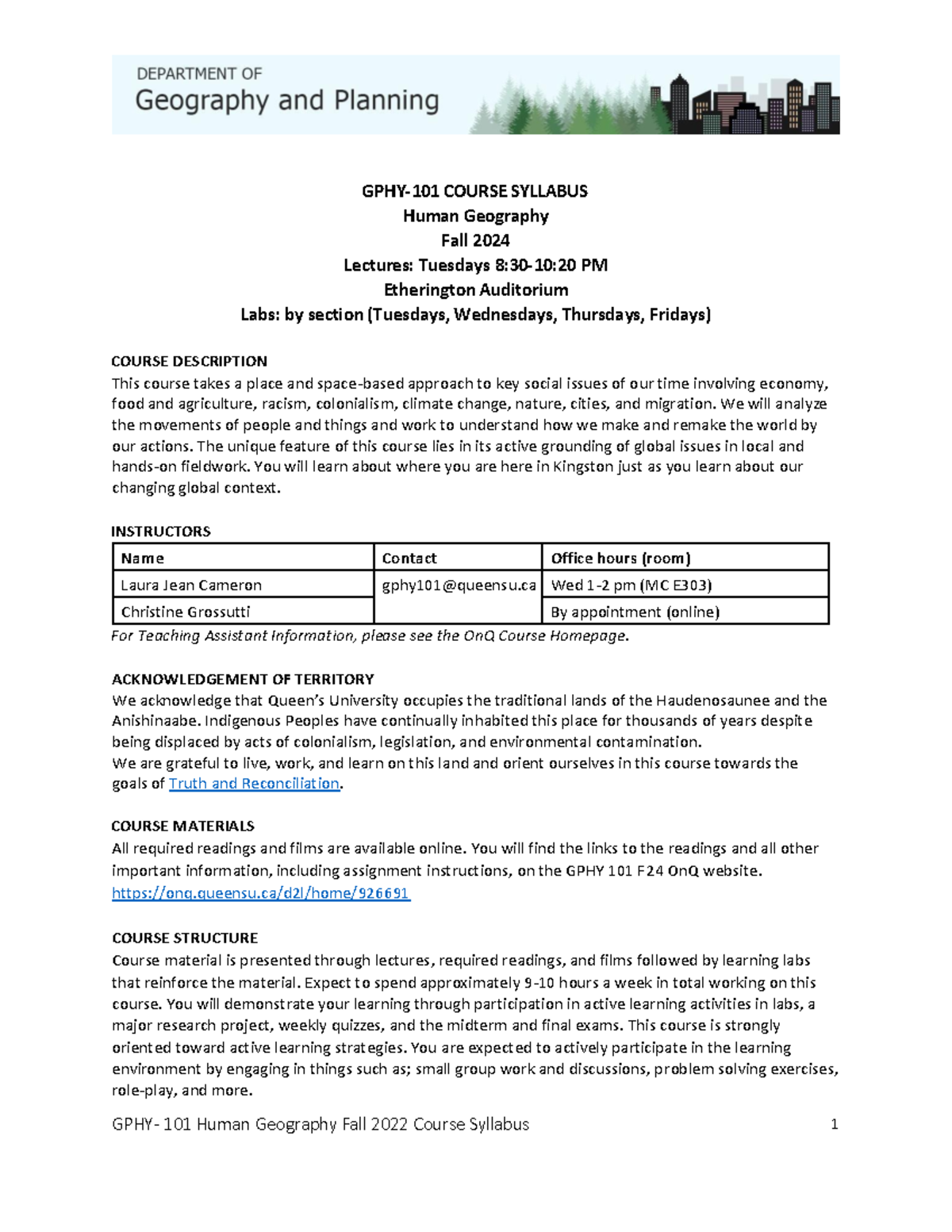 GPHY-101 Fall 2024 Course Syllabus and Important Information - Studocu
