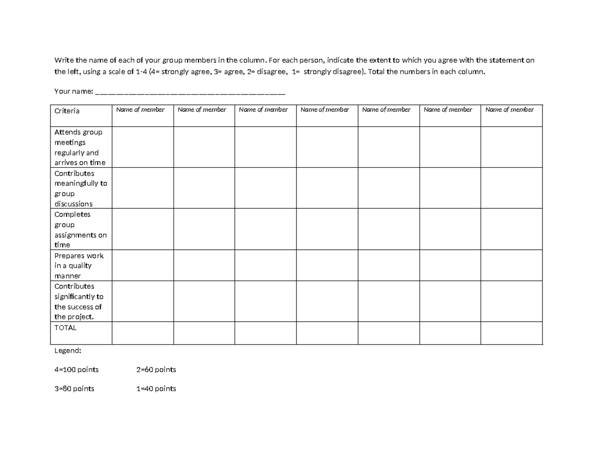 Group Member Peer Evaluation Form - Studocu