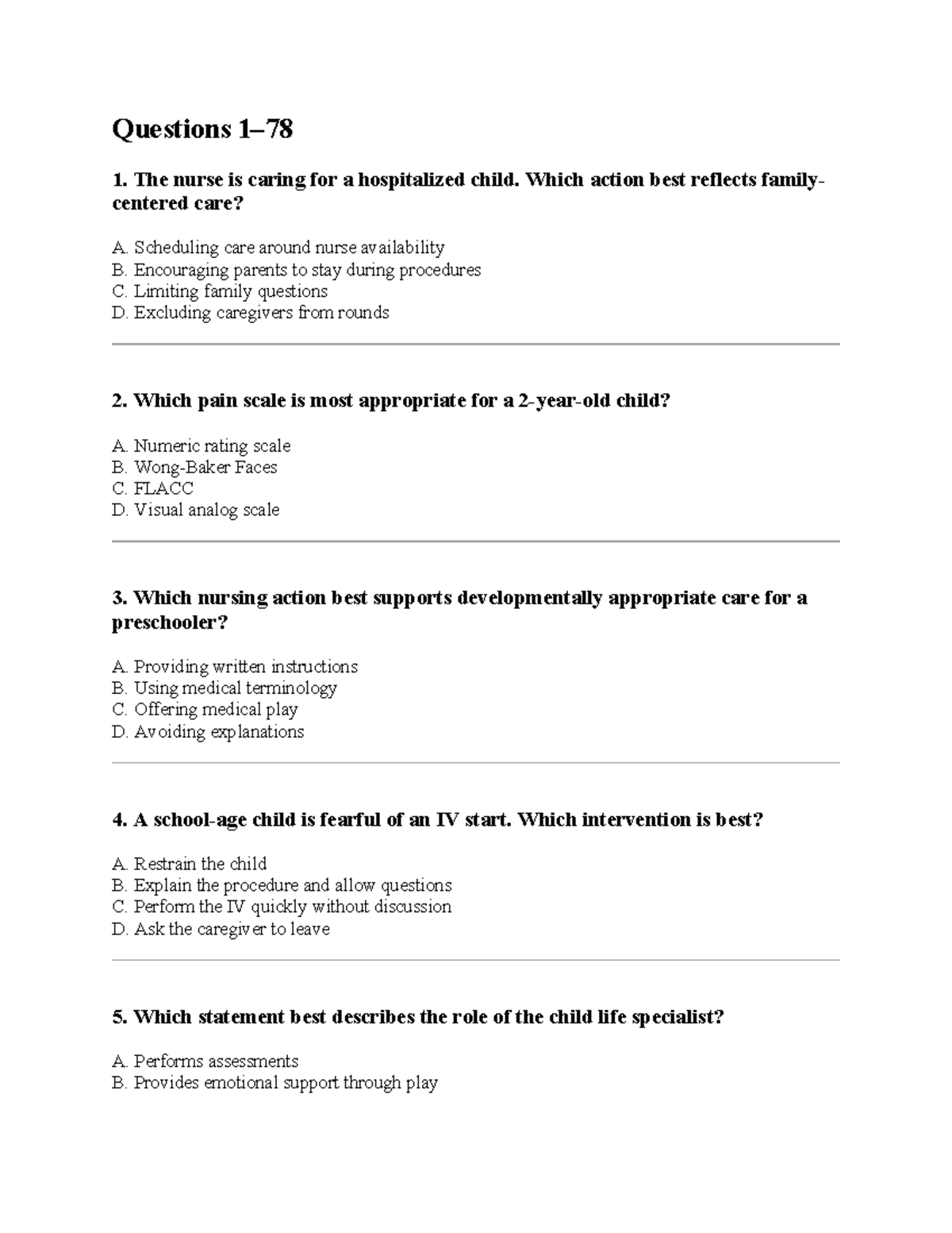 Peds Exam 1 Practice Test 2: Pediatric Nursing Care Questions - Studocu