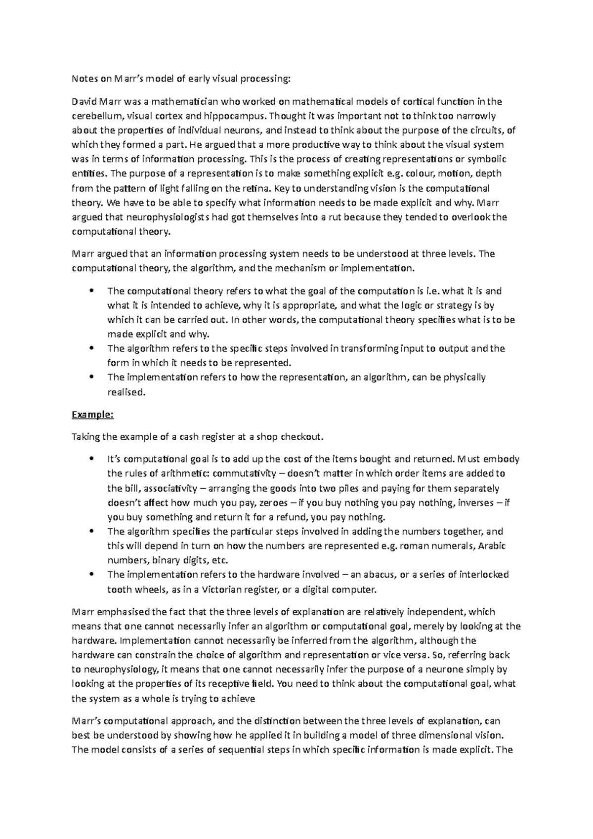 Notes on Marr's model of early visual processing - Notes on Marr’s ...