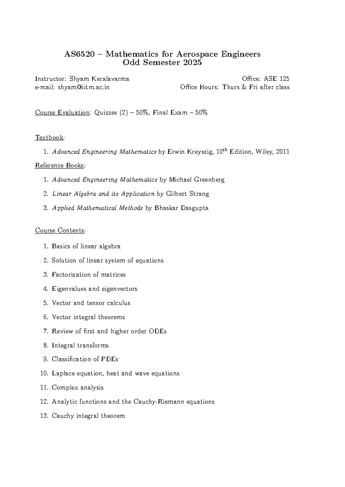 AS6520 Syllabus: Mathematics for Aerospace Engineers - Odd Sem 2025 ...