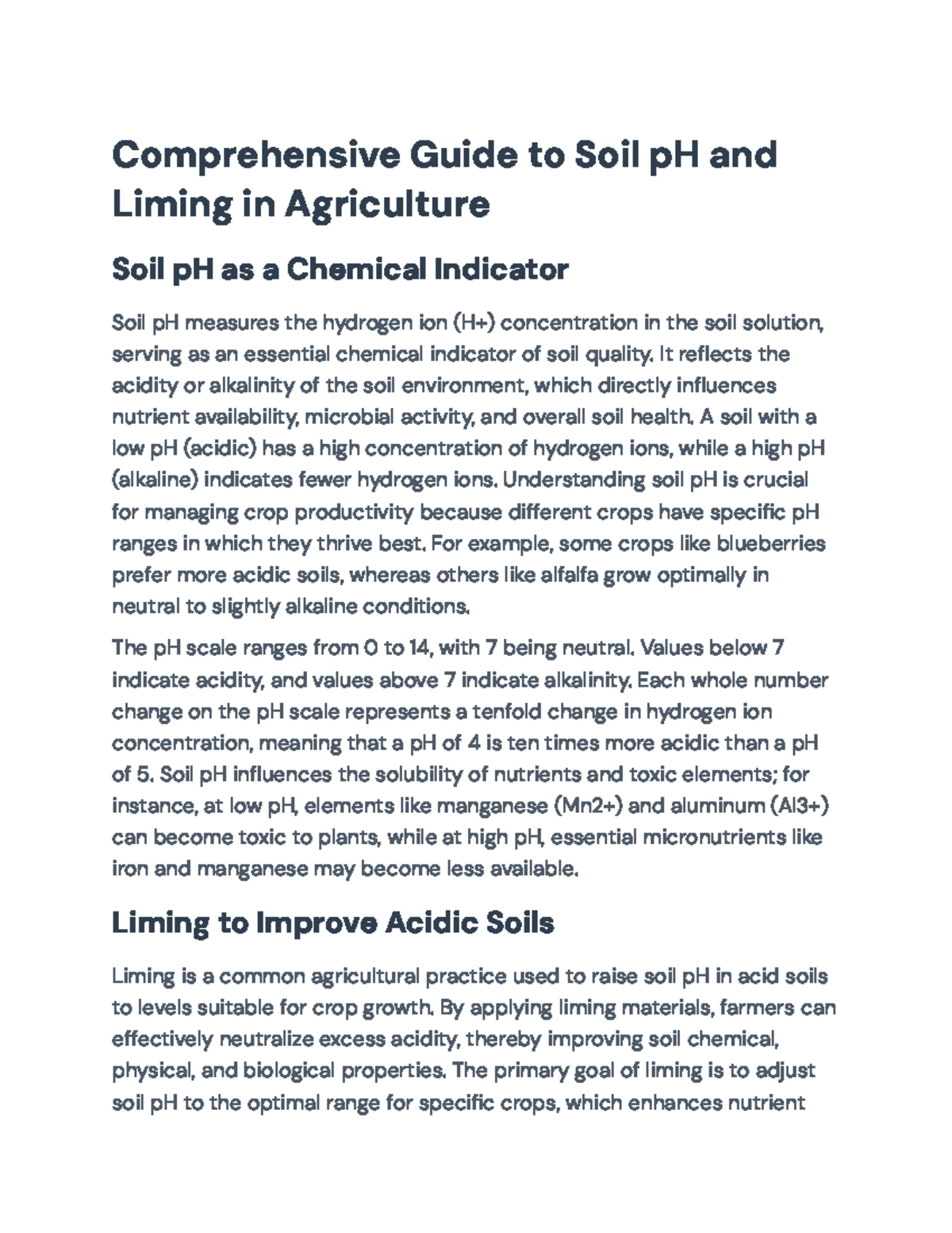 Comprehensive Guide to Soil pH & Liming Practices in Agriculture - Studocu