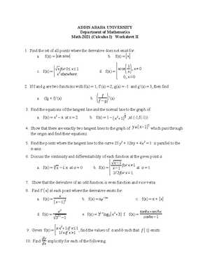 Calculus - Addis Ababa University College of business and economics Department of economics ...