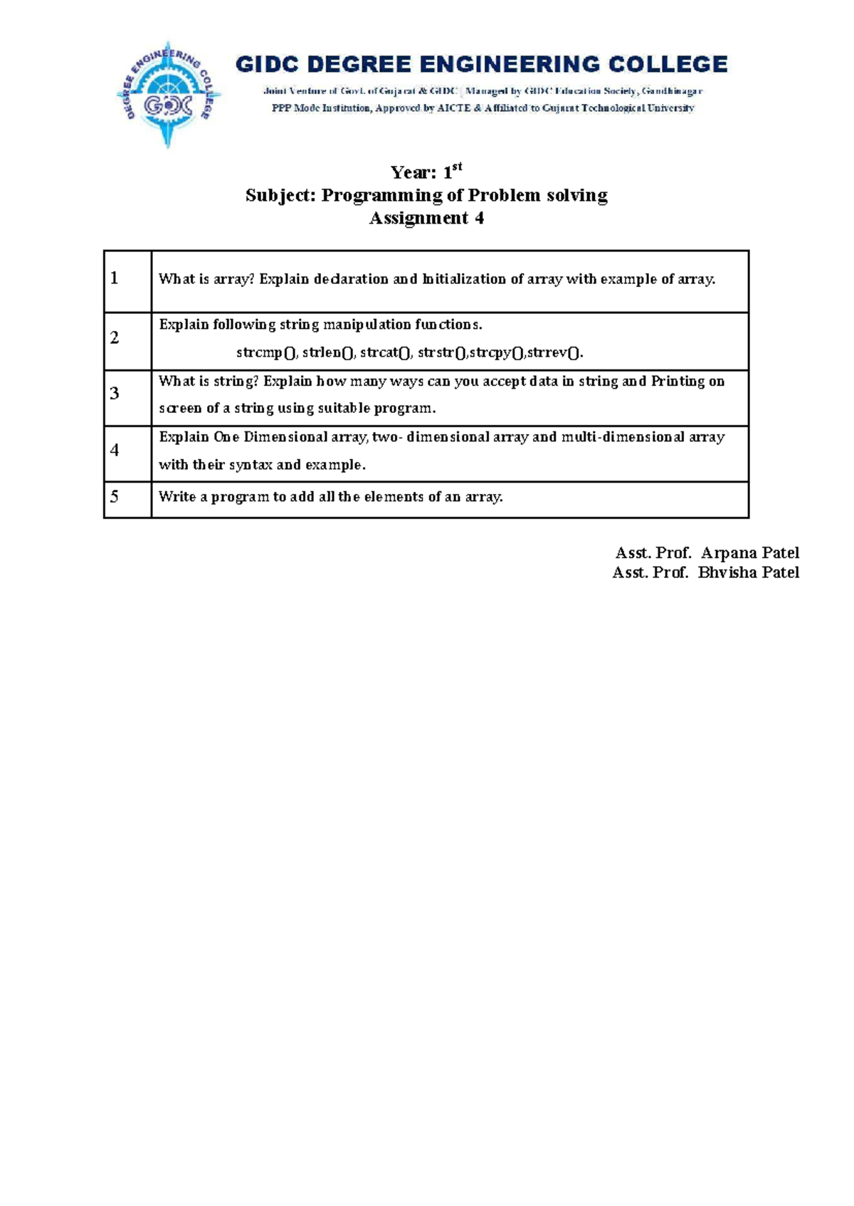 Assignment 4 - 7n km k - Year: 1 st Subject: Programming of Problem ...