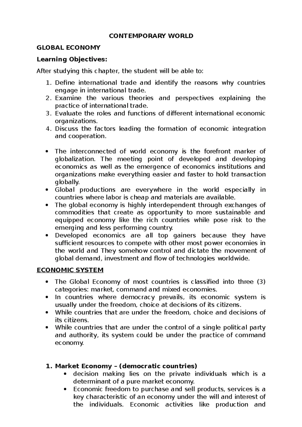 Contemporary World. Lesson 1 - CONTEMPORARY WORLD Objectives: at the ...