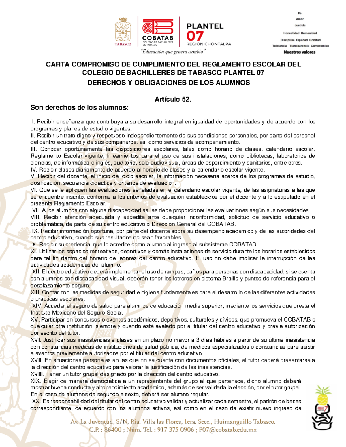 P07- carta compromiso Reglamento Interior 2024-2025B - CARTA COMPROMISO DE CUMPLIMIENTO DEL ...