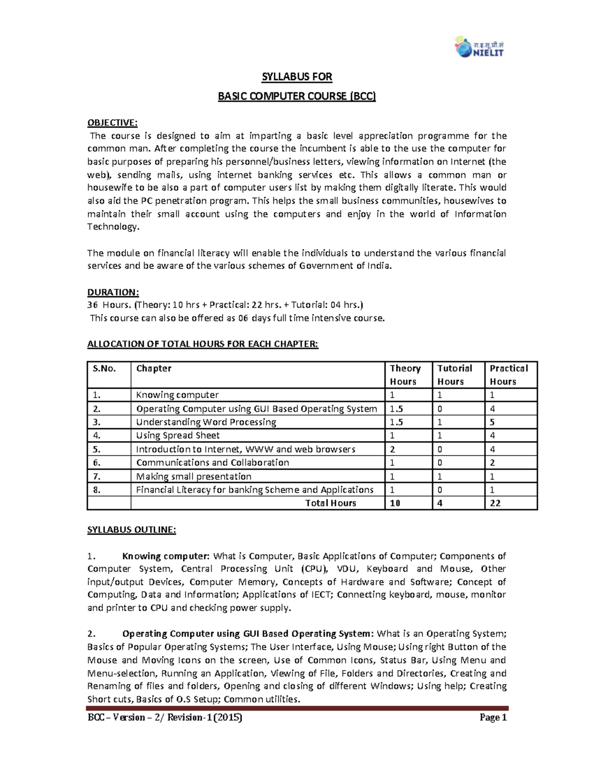 Syllabus for Basic Computer Course (BCC) - Detailed Notes and Outline ...