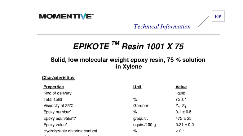 Epikote 1001 X 75 - Technical Info for Corrosion-Resistant Coatings ...