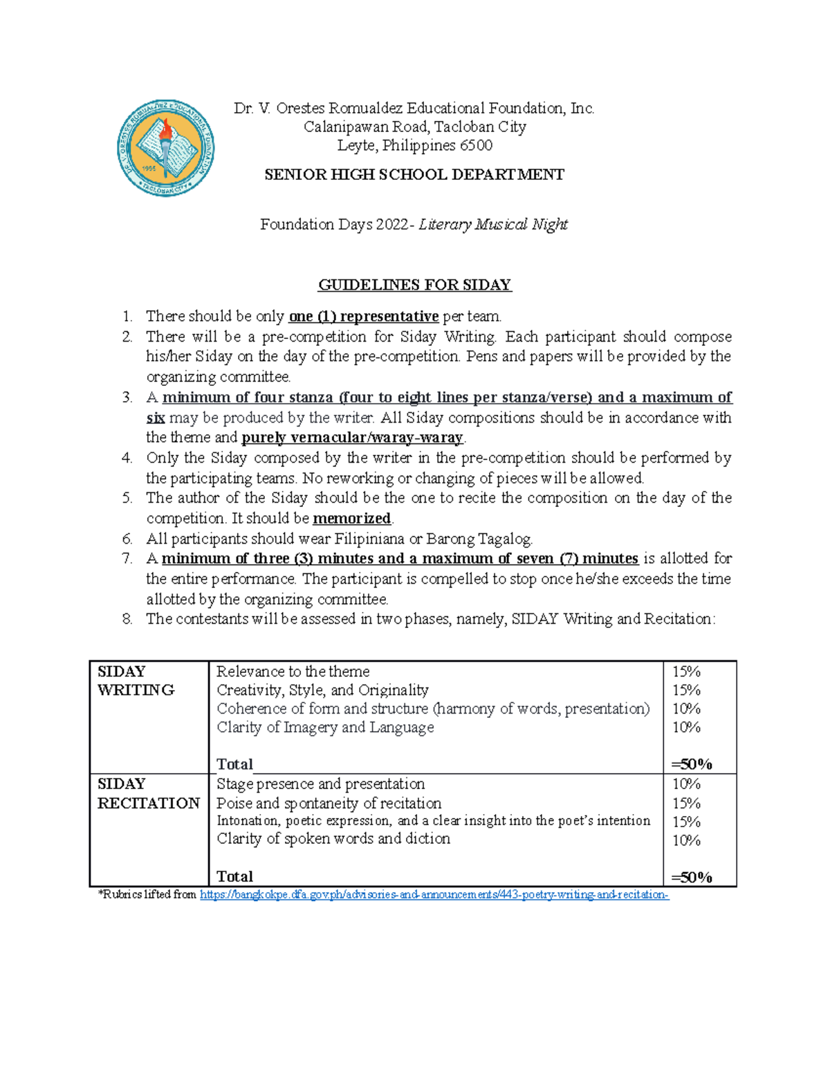 Guidelines for Siday Writing and Recitation Competition 2022 - Studocu