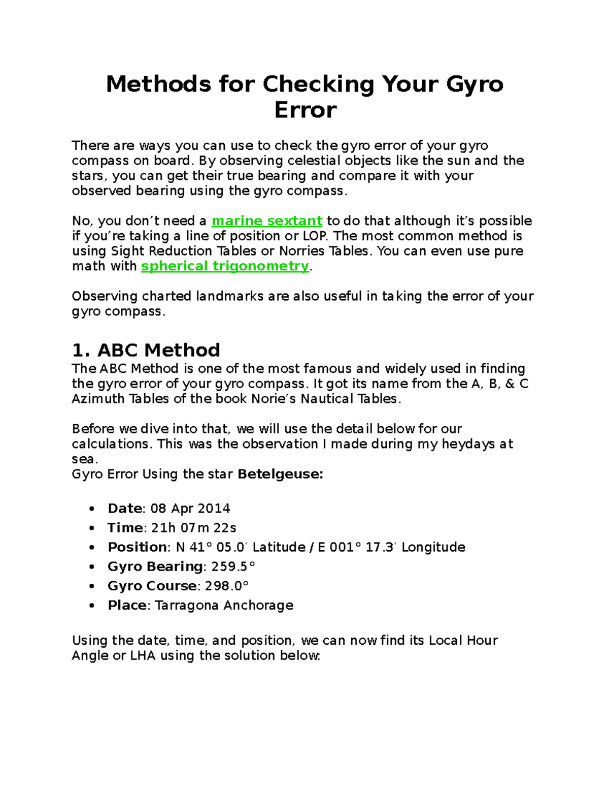 Methods for Gyro Error Checking in Marine Navigation - Studocu