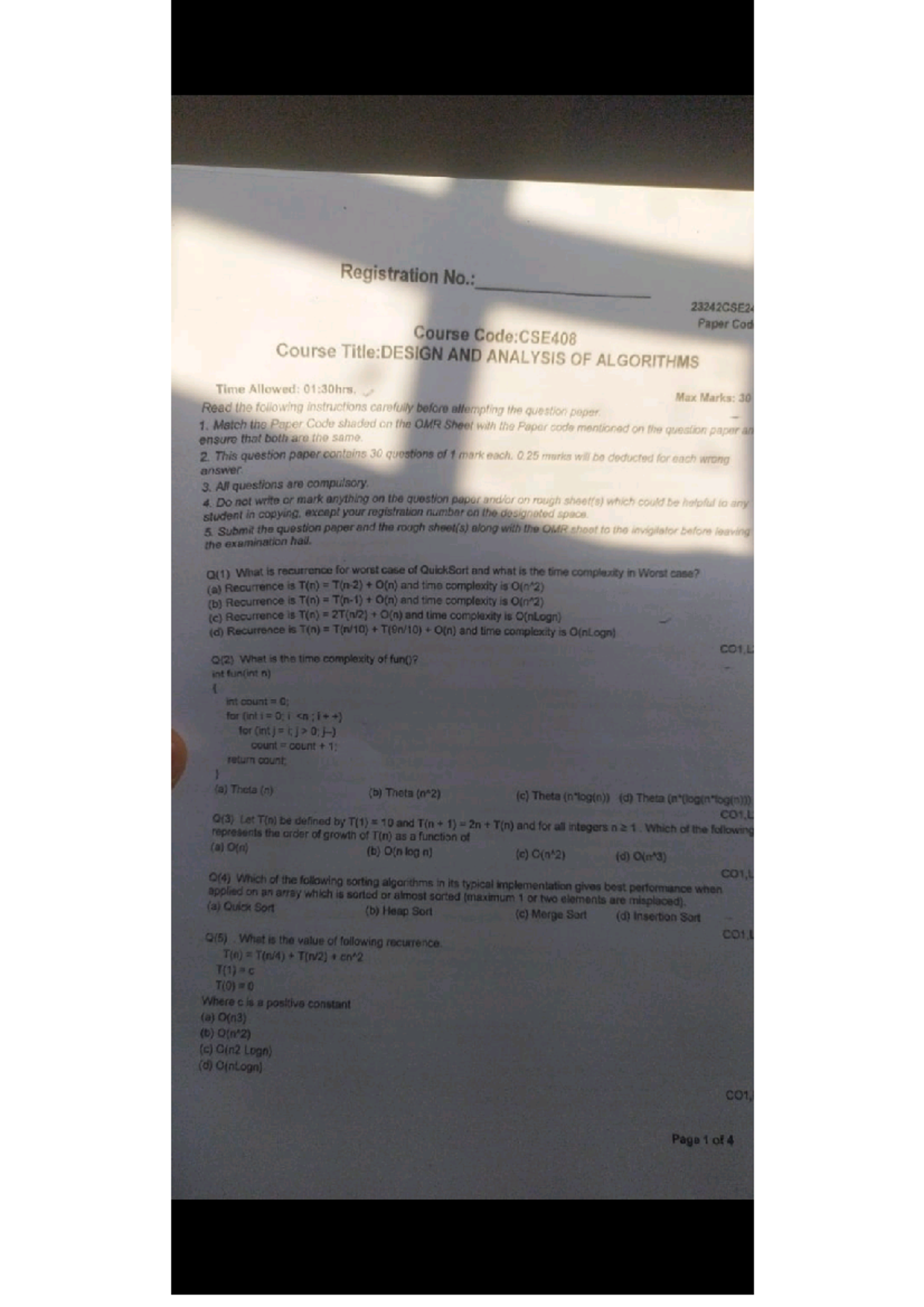 CSE408 Midterm Exam: Design and Analysis of Algorithms (DAA) - Studocu