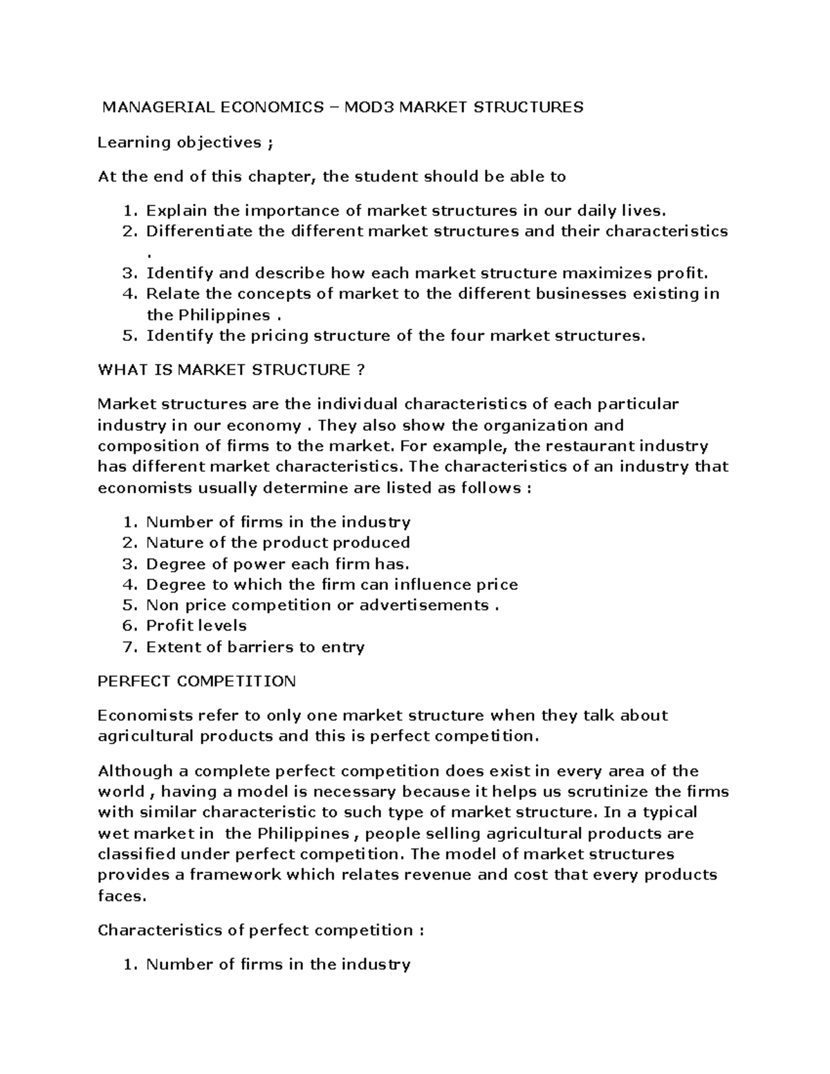 Module 3 - Market Structures in Managerial Economics (Econ 101) - Studocu