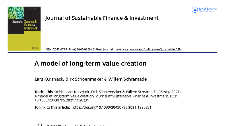 A Model of Long-Term Value Creation in Sustainable Finance - Studocu