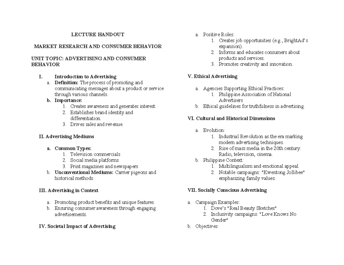 Week 13 Lecture Handout: Market Research & Consumer Behavior Insights ...