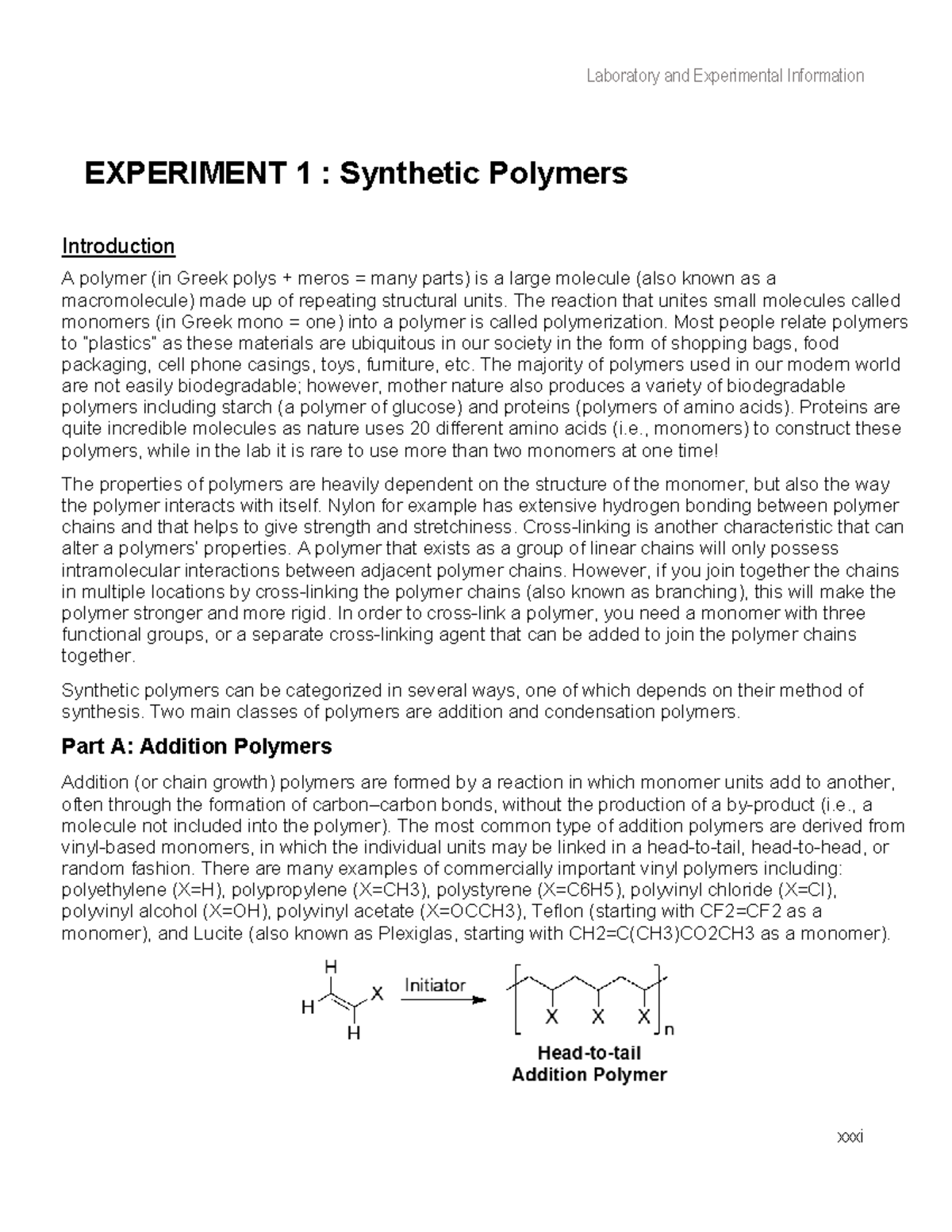 Chem 2OA3 - Exp 1: Synthesis of Addition and Condensation Polymers - Studocu