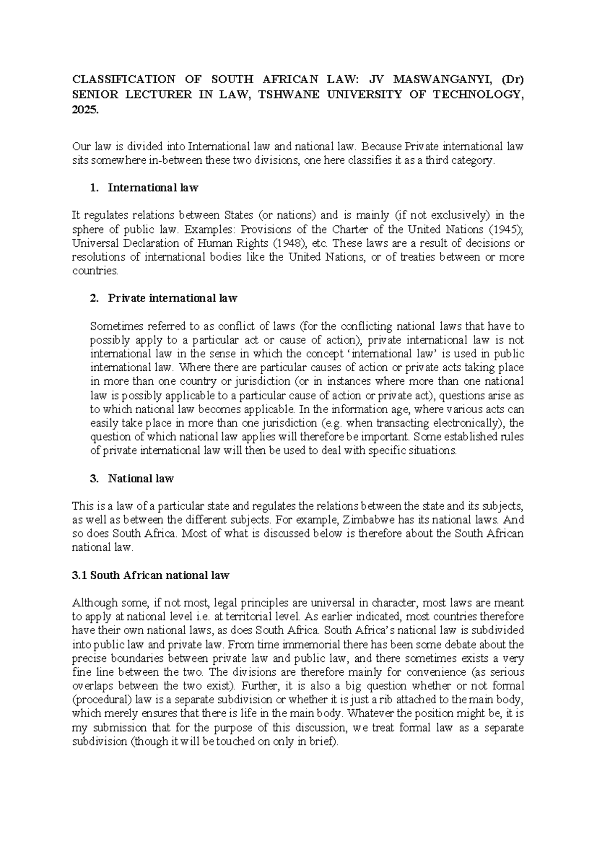 LED105 Notes - Classification of South African Law: An Overview 2025 ...