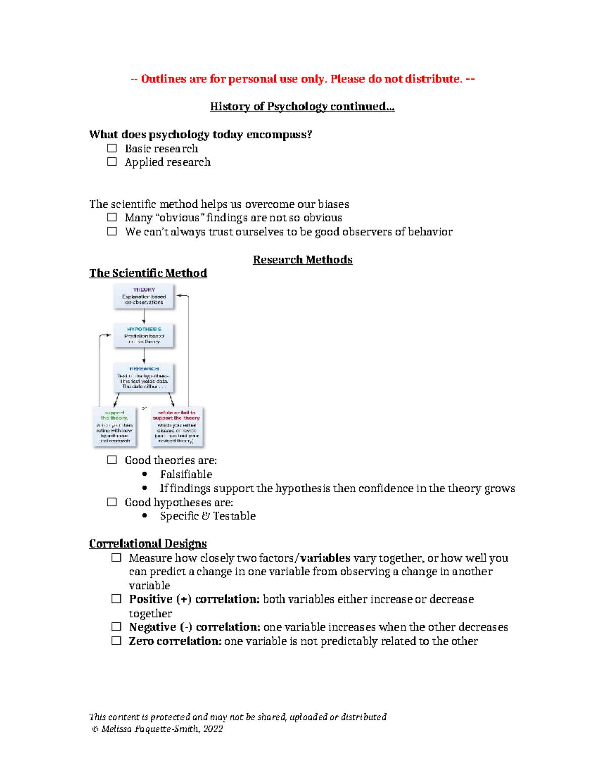 Psychology 101: Lecture 2 Outline on Research Methods and Theories ...