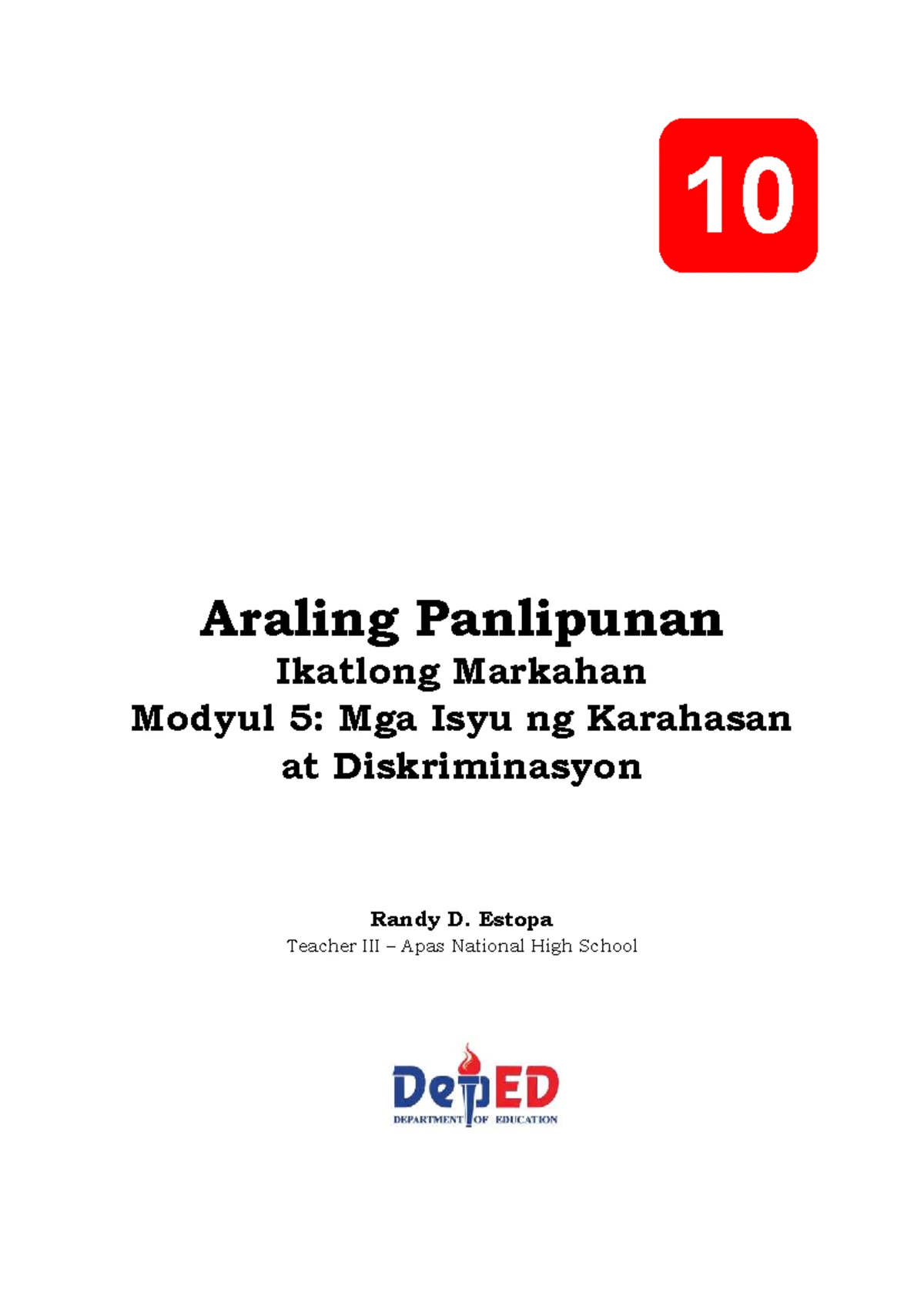 Araling Panlipunan 9 Modyul 5 - i 9 Araling Panlipunan Ikaapat na Markahan – Modyul 5: Mga ...