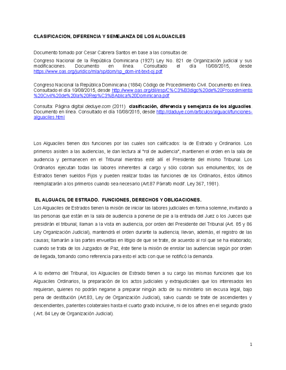 Clasificación y Funciones del Alguacil: Roles y Obligaciones - Studocu