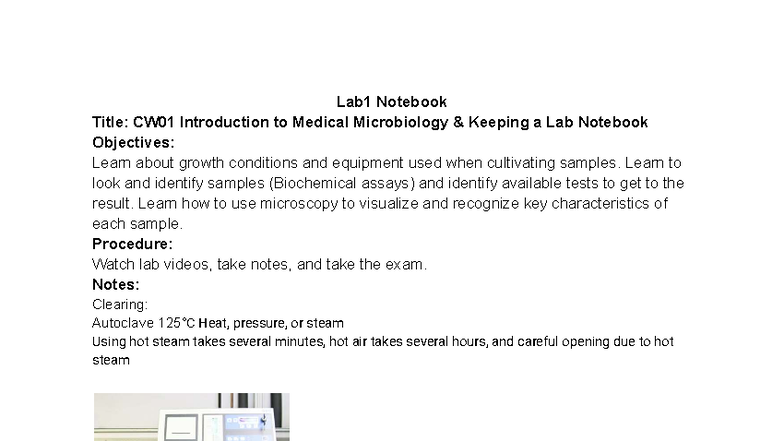 CW01 - Intro to Medical Microbiology Lab Notes on Growth Conditions ...
