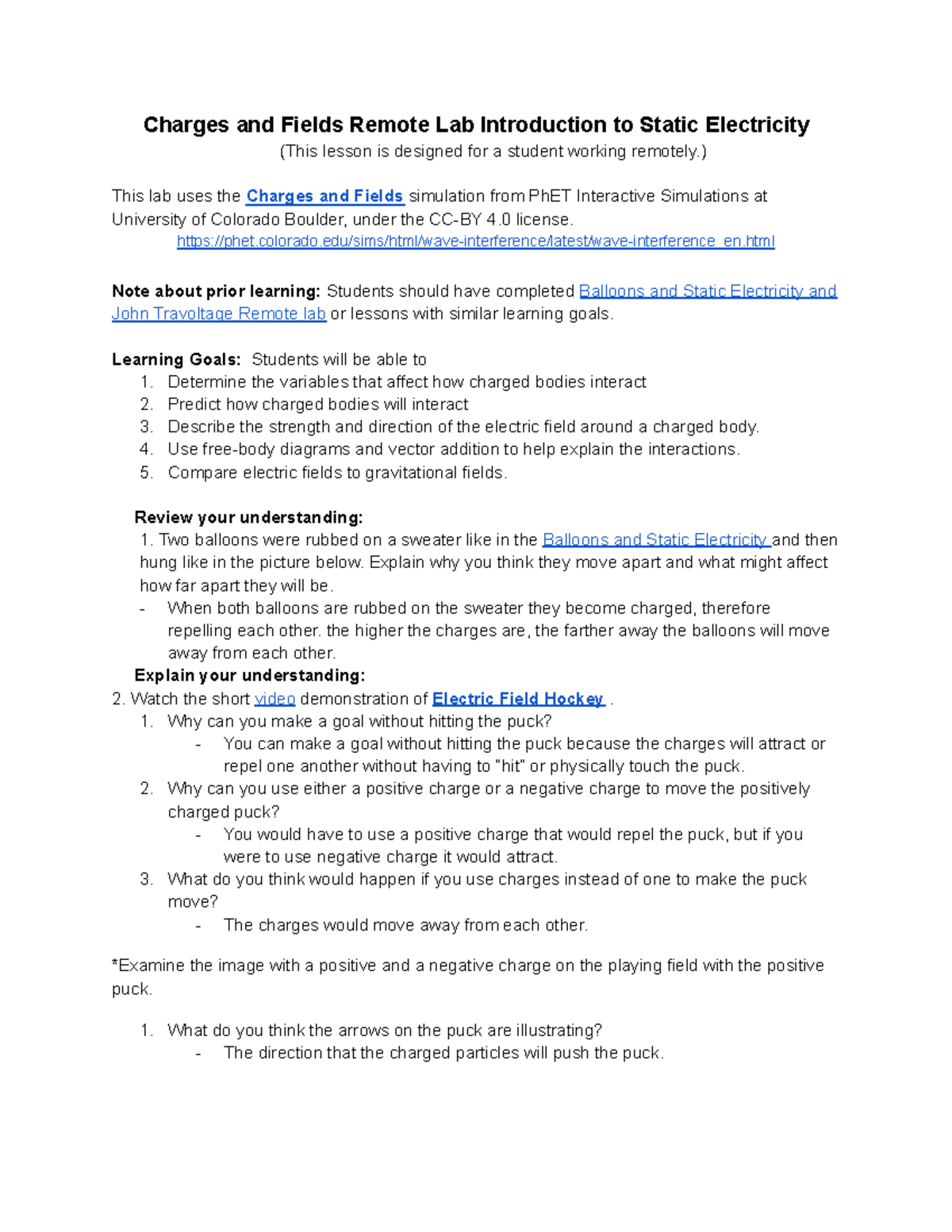 Charges and Fields Lab: Understanding Static Electricity Concepts - Studocu
