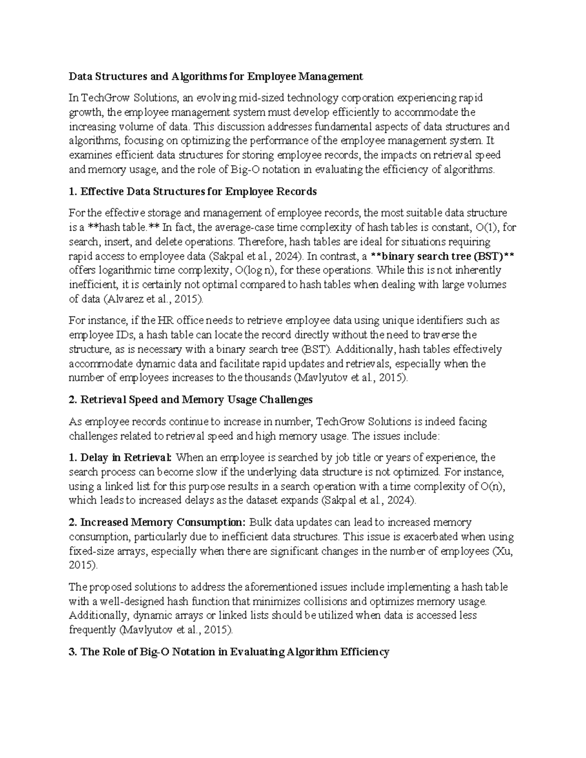 CS 3303-01 Unit 1 Discussion: Data Structures & Algorithms for Employee ...