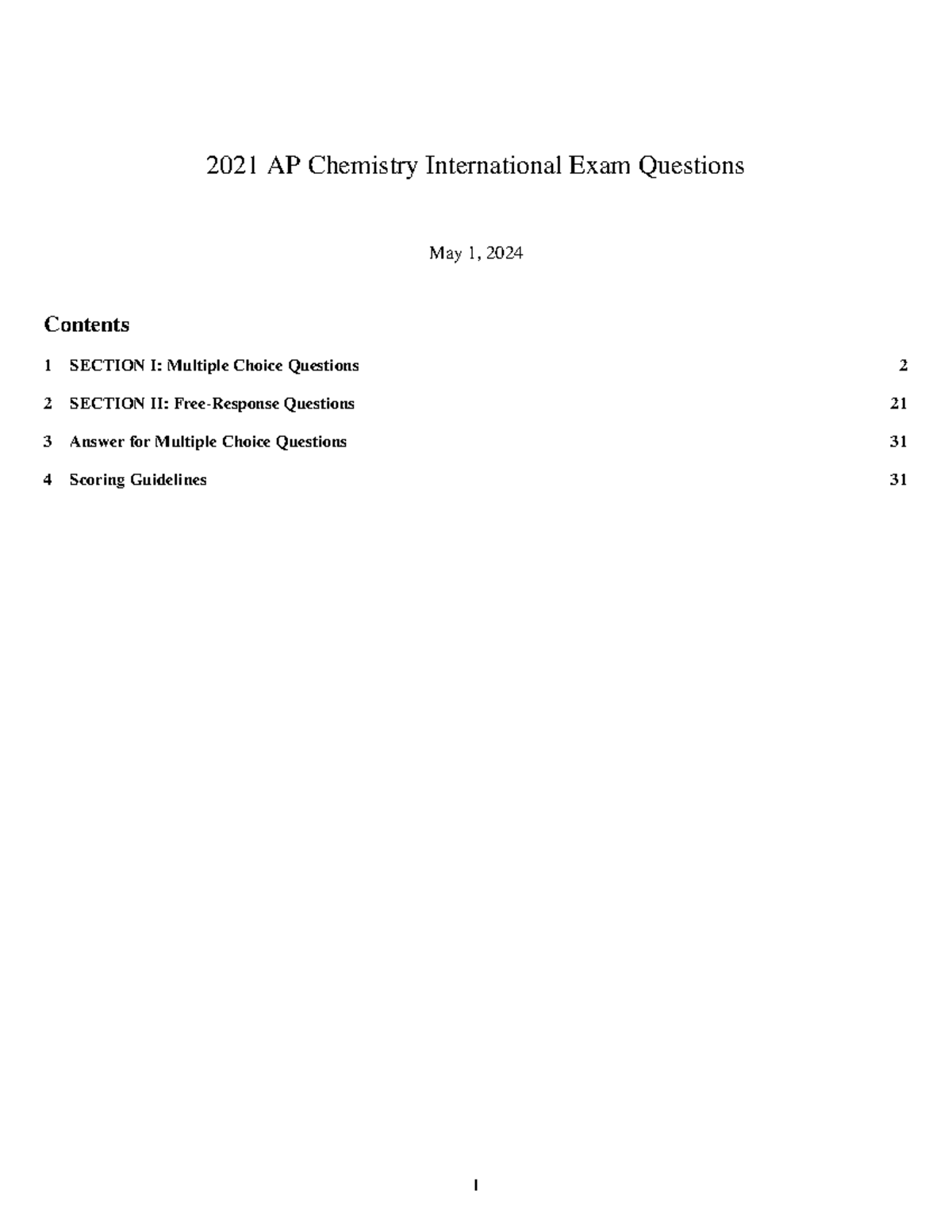 2021 AP Chemistry International Exam Questions - May 1, 2024 - Studocu
