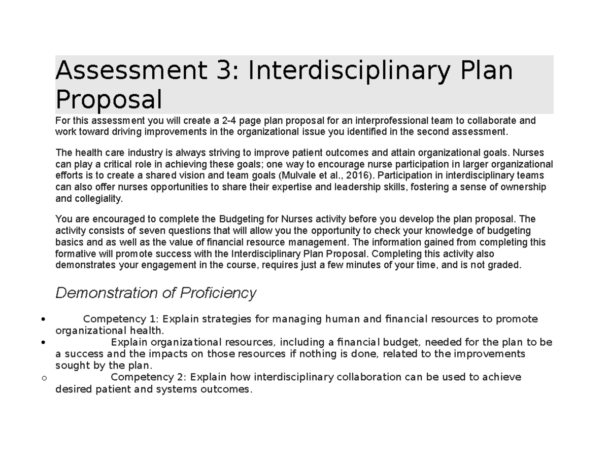 2029061 Assessment 3 Interdisciplinary Plan Proposal - Assessment 3: Interdisciplinary Plan ...