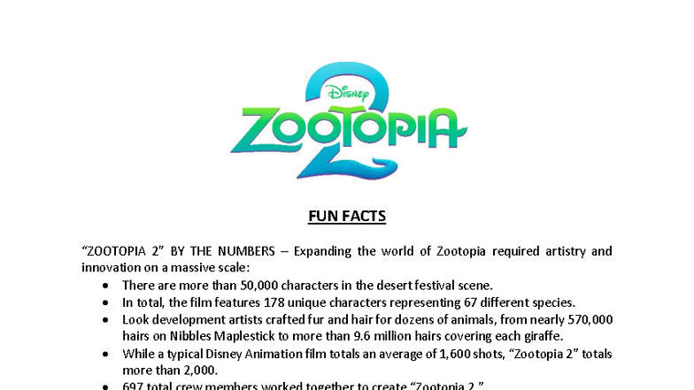 Zootopia 2 Fun Facts: Behind the Scenes Insights and Innovations - Studocu