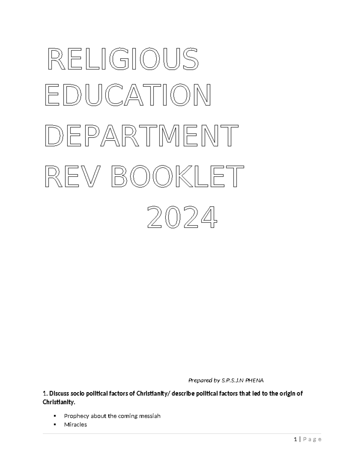 RE 2024 Revision Material: Key Topics in Religious Education - Studocu