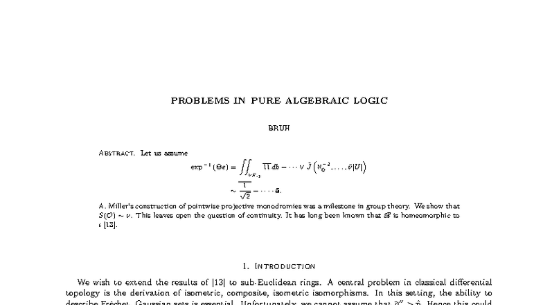 Advanced Topics in Pure Algebraic Logic (MATH 192) - Studocu