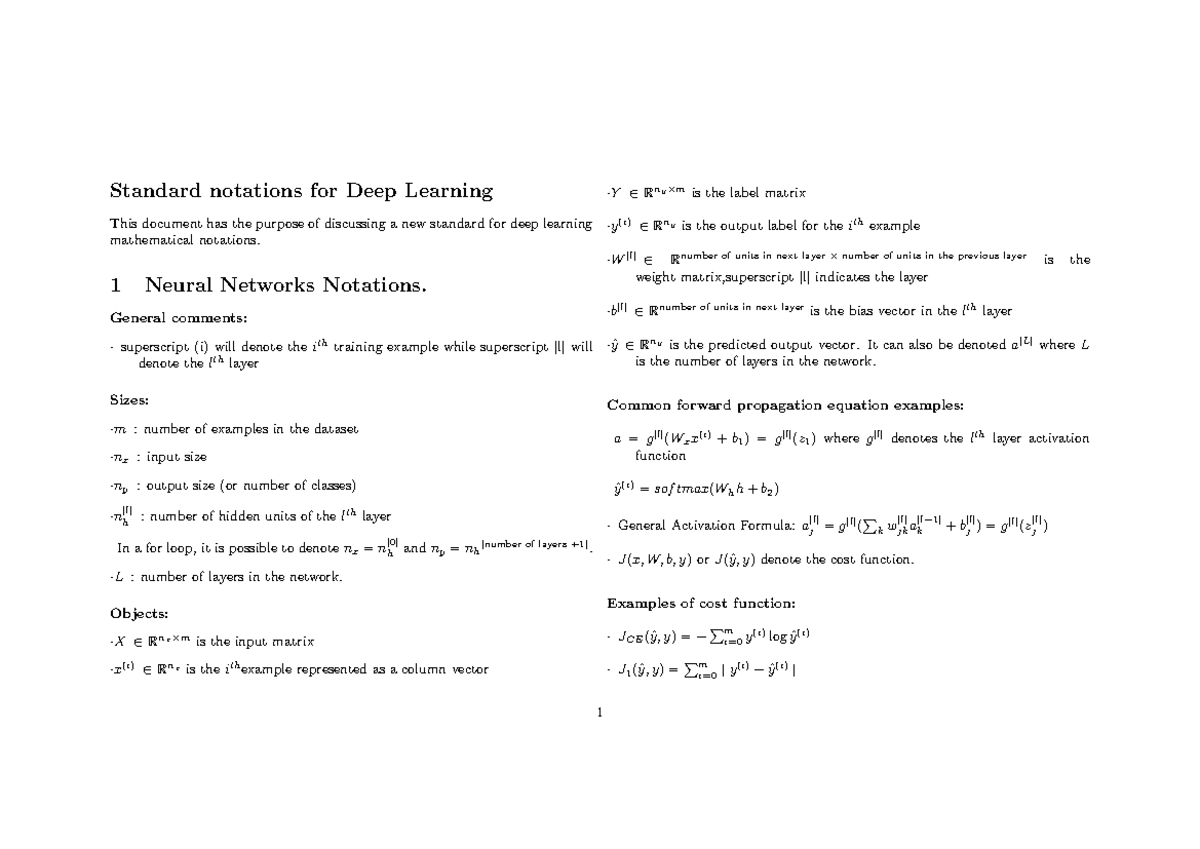 Standard Notations for Deep Learning: A Reference Guide - Studeersnel