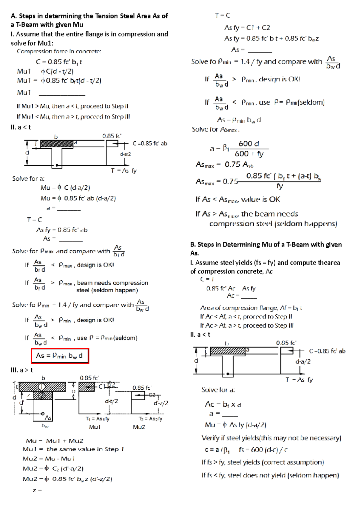 Reinforced Concrete Design Formulas & Principles for CE 9 16 Midterm ...