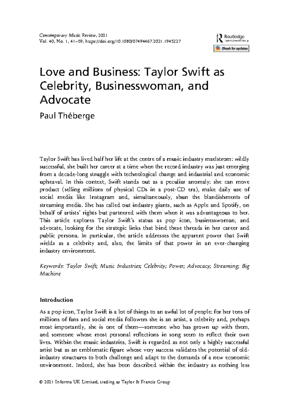 Taylor Swift: Celebrity Influence, Business Strategy, and Advocacy in ...