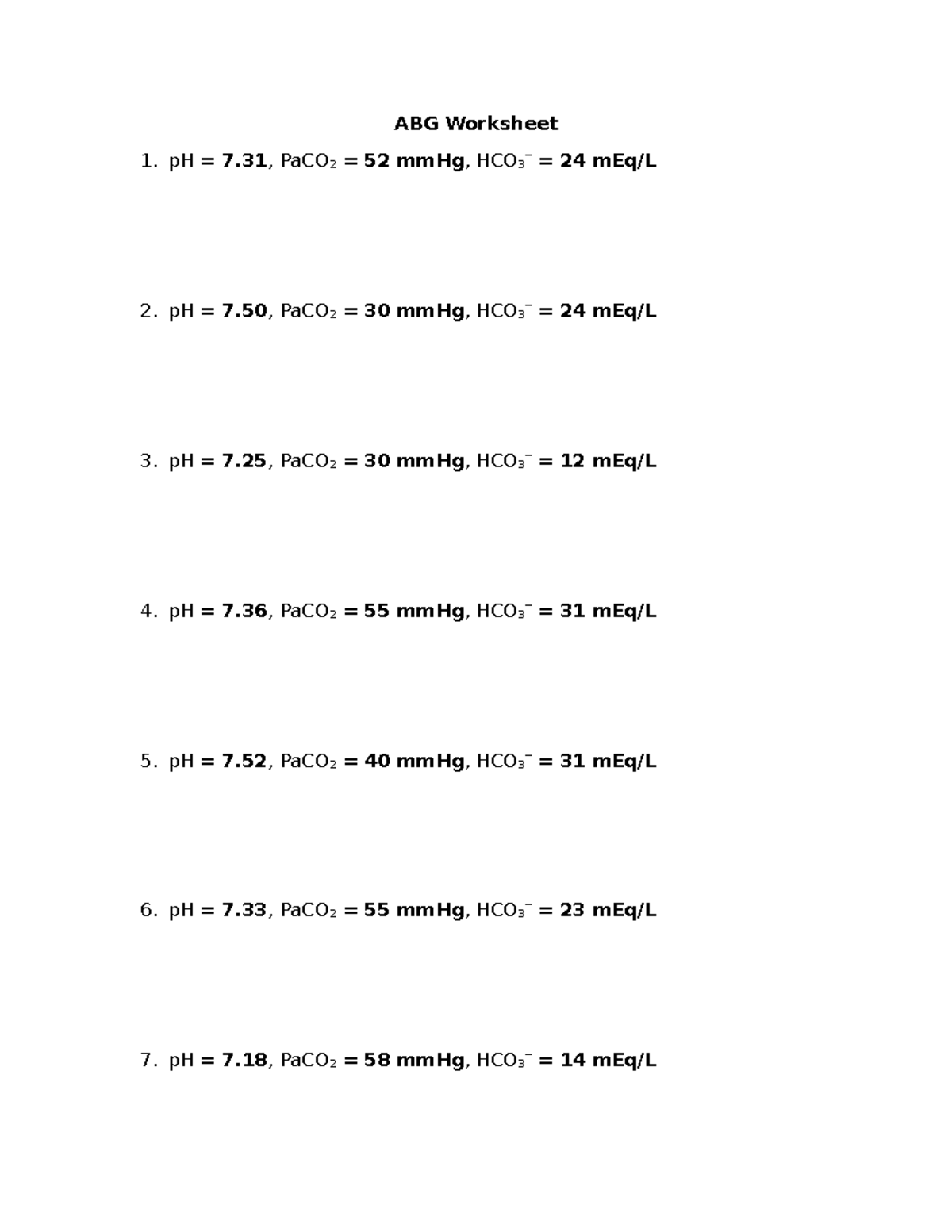 ABG Worksheet 1 with Answers - Fall I - Studocu