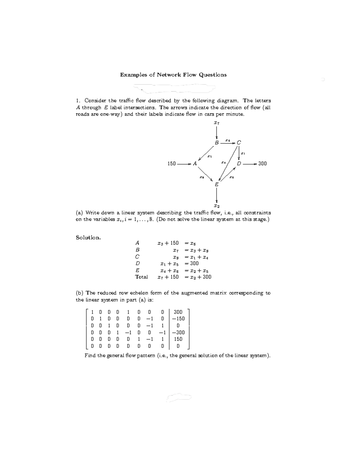Linear Algebra Practice Problems: Network Flow Questions - Studocu