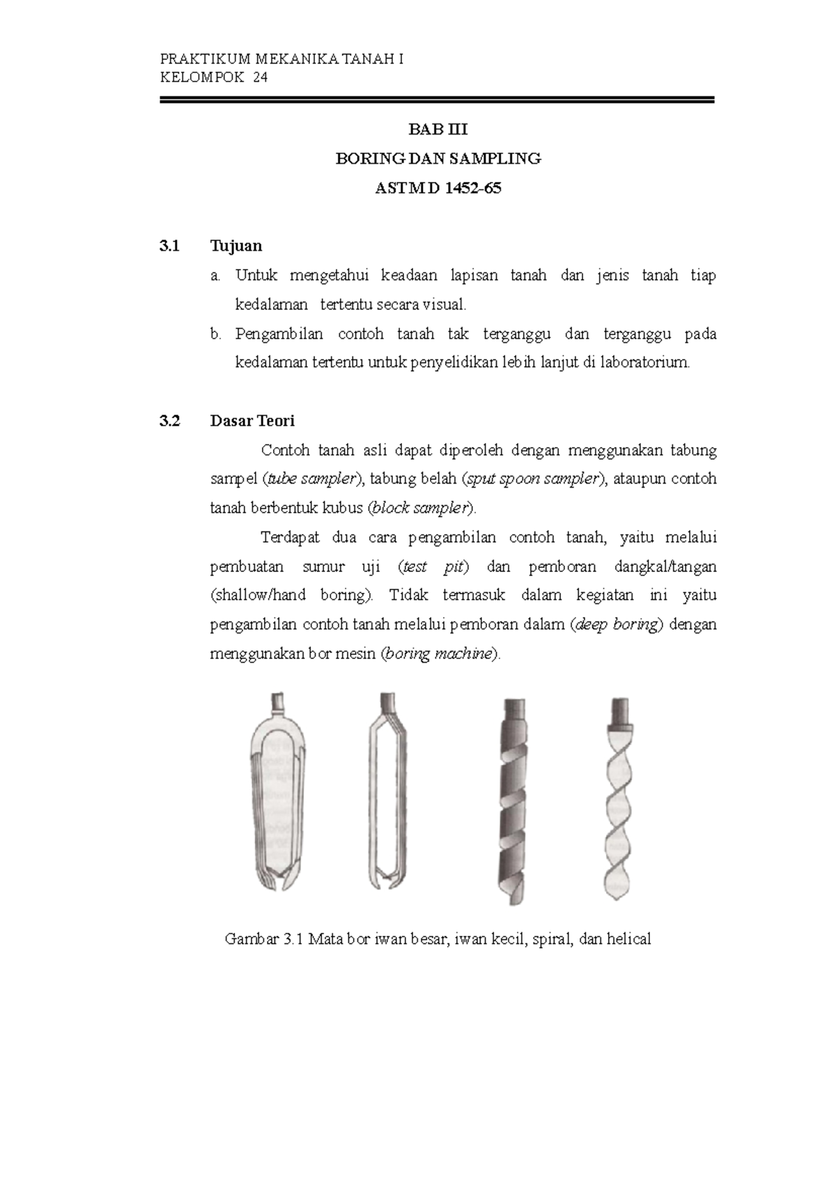 BAB III: Boring dan Sampling menggunakan Hand Boring - Kelompok 24 - Studocu