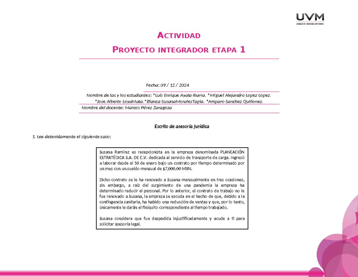 PI Etapa 1 DCy PFDT - derecho - ACTIVIDAD PROYECTO INTEGRADOR ETAPA 1 Fecha: 09 / 12 / 2024 ...