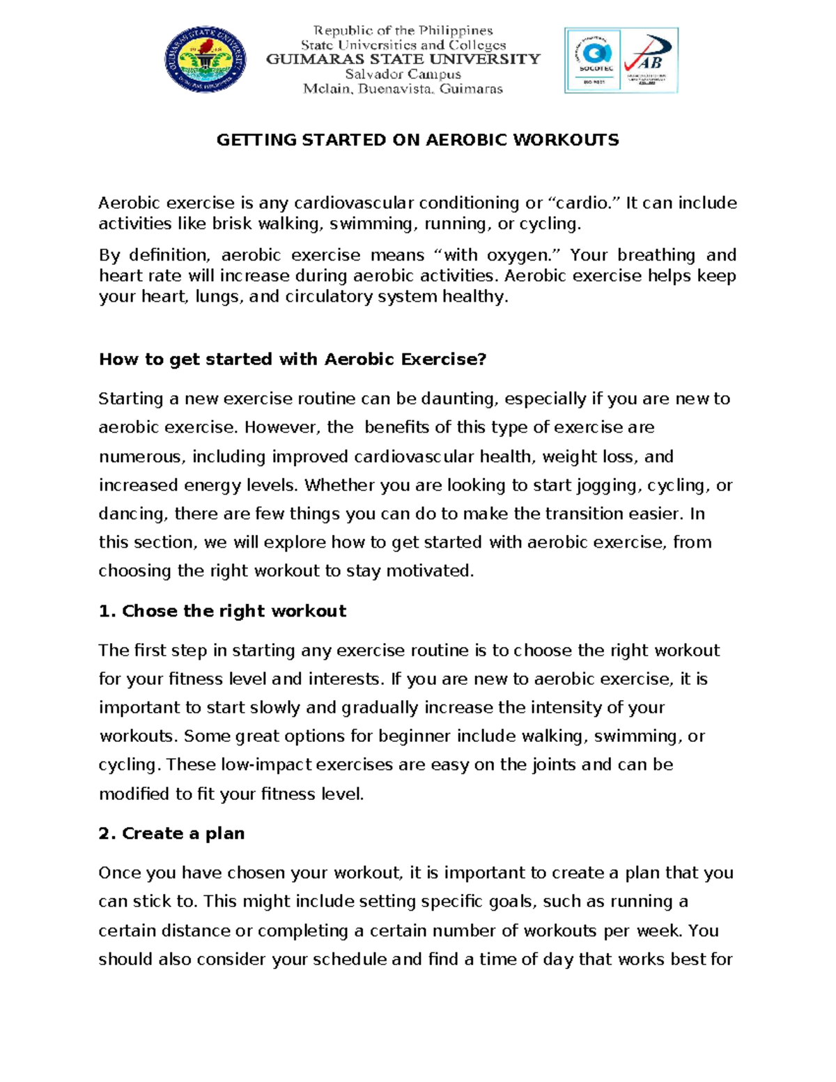 Getting Started with Aerobic Workouts: A Guide for Group 3 2 - Studocu