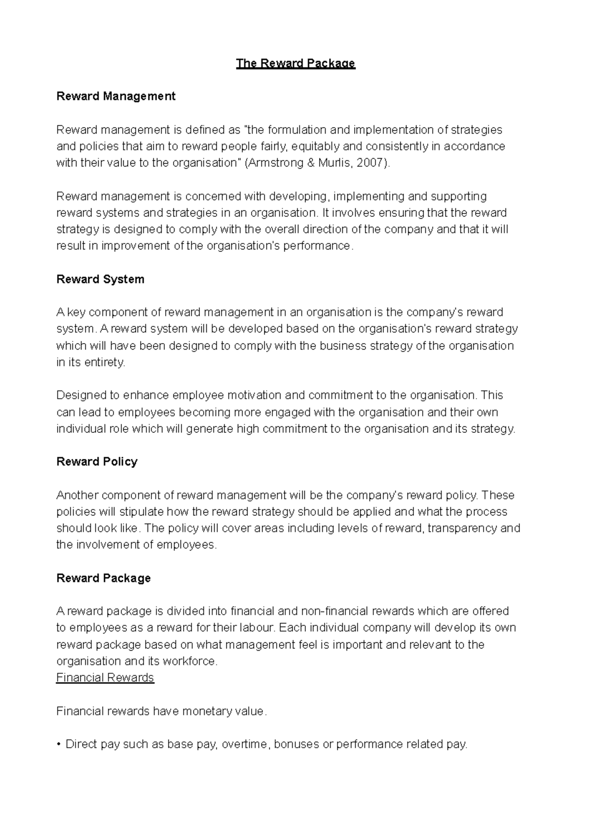 Reward Management Overview: Strategies & Components of Reward Packages ...