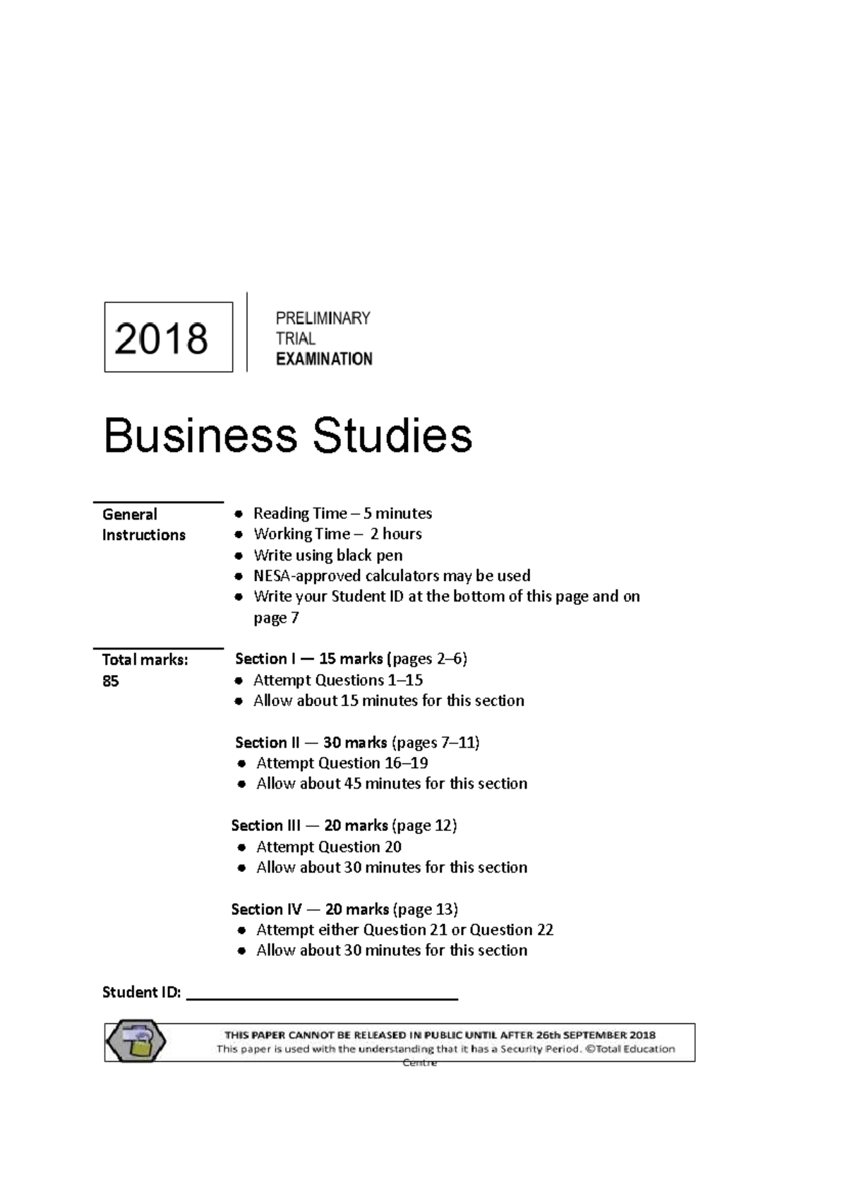 Business Studies Preliminary Exam Paper 2018 - Studocu