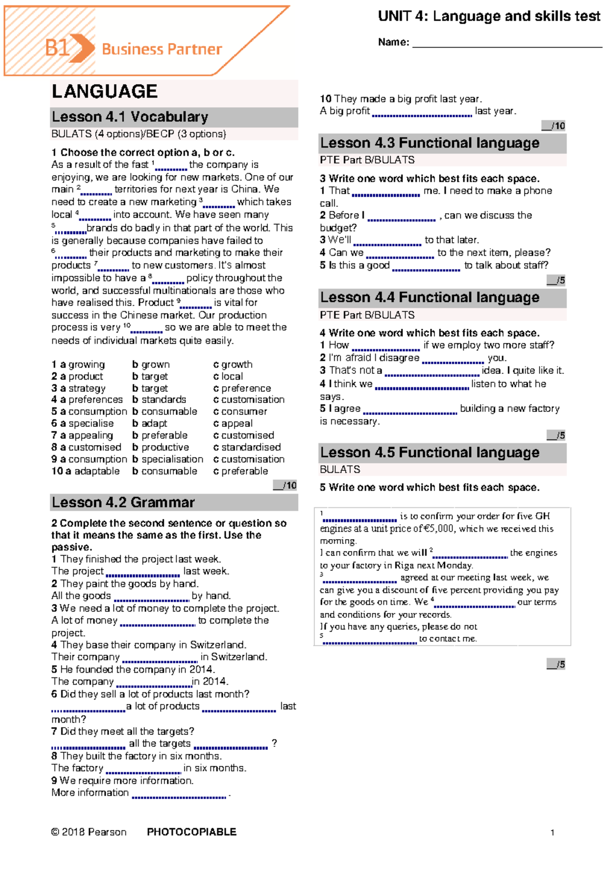 LANGUAGE 10: UNIT 4 Language and Skills Test Review - Studocu