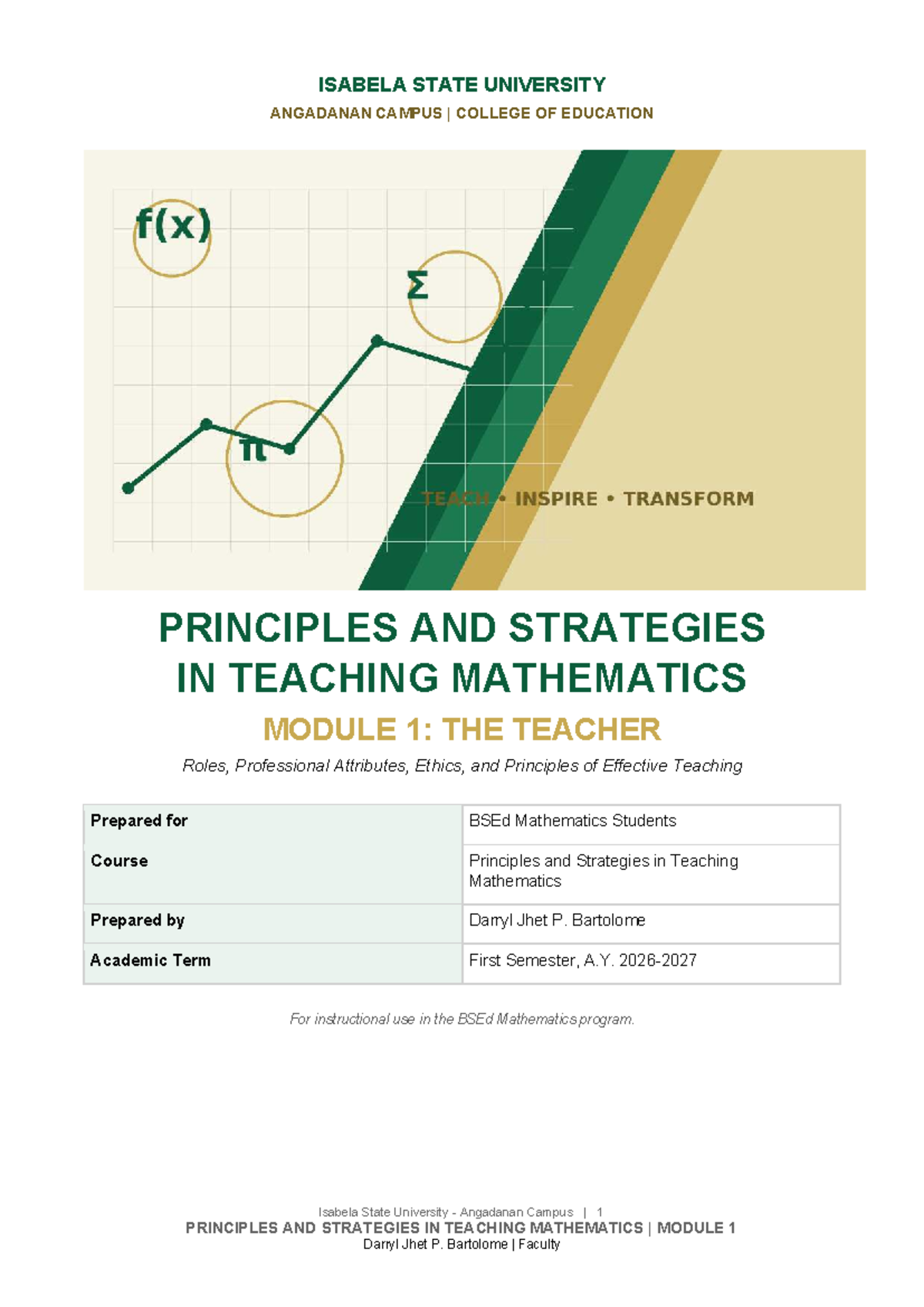 BSEd Mathematics: Principles & Strategies in Teaching Math - Module 1 ...