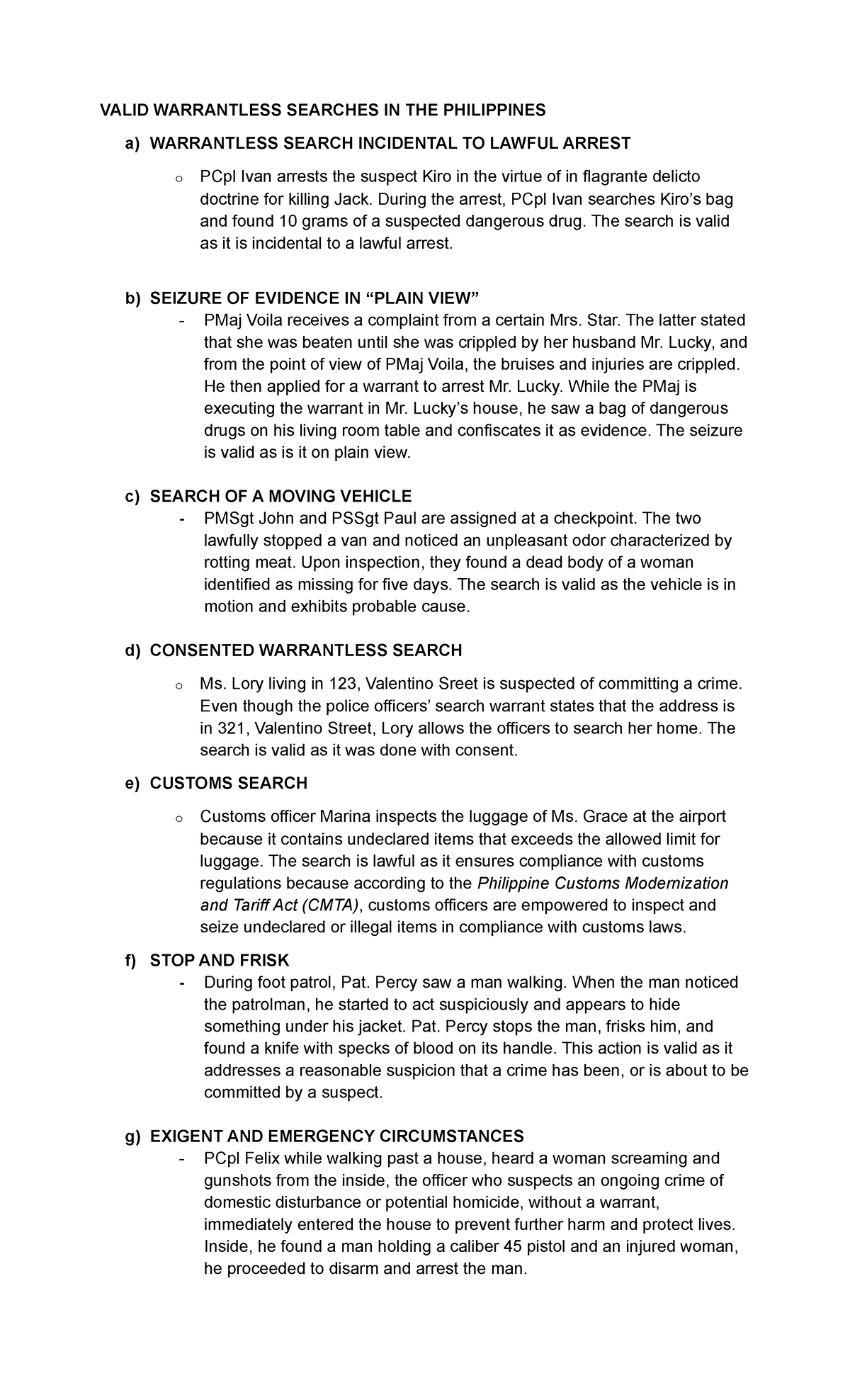 Valid Warrantless Searches in the Philippines - VALID WARRANTLESS ...