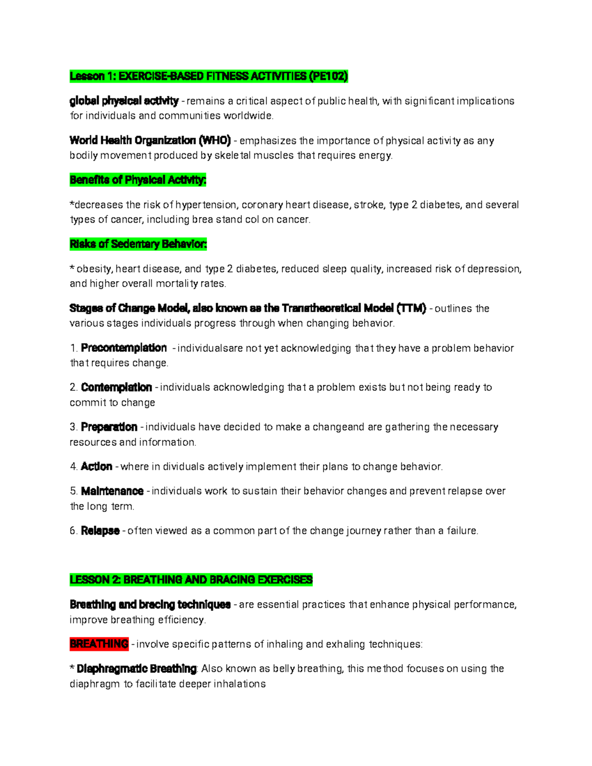 PE102 Lesson 1 - Exercise-Based Fitness Activities Overview - Studocu