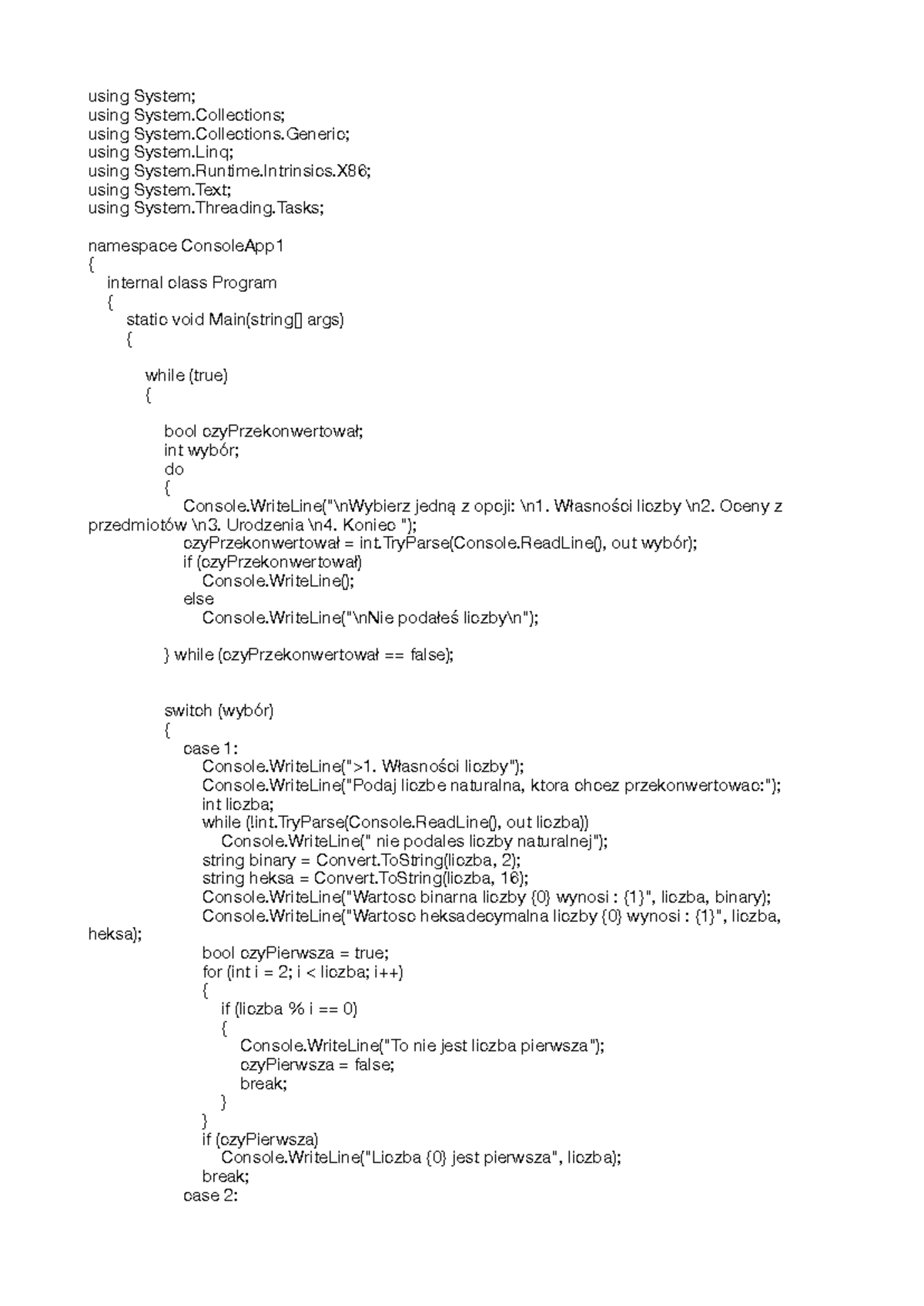 Kolokwium podstawy programowania - using System; using System; using ...