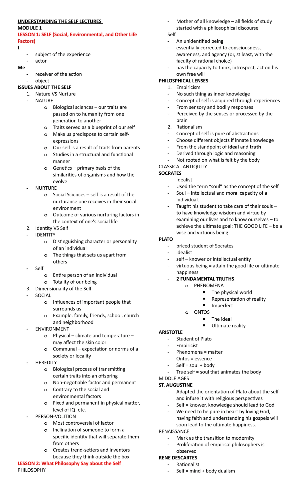 Module 2: Understanding the Scientific Self and Heredity Concepts - Studocu